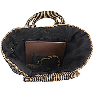 QZUnique Hand-woven Straw Bag Women Summer Beach Handbag Casual Satchel Retro Top Handle Tote Clutch
