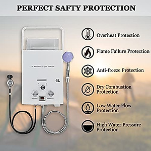 QXCSF 1.58GPM Outdoor Tankless Water Heater, 6L Portable Instant Propane Gas Water Heater for RV Camping, 3.5PSI Water Pressure To Ignite, All Season Usable, Safety Protection