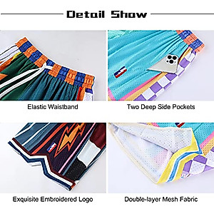 BOOMLEMON Men's Basketball Shorts Hip Hop Workout Athletic Shorts Mesh Print Running Short Pants(Blue XL)