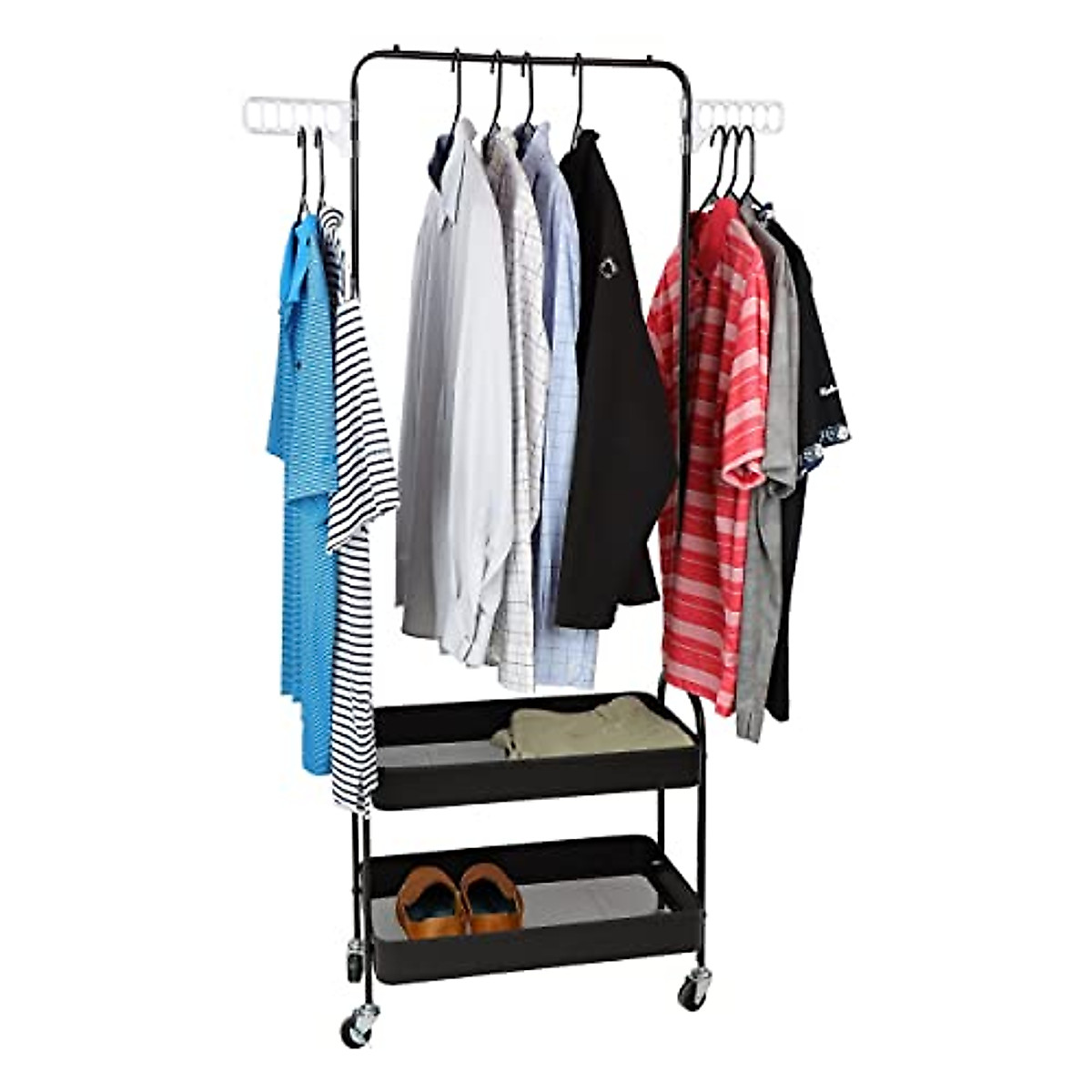 7Penn Hanging Clothes Rack with Shelves - Rolling Storage Laundry Cart with Hanging Bar, Portable Clothing Rack with Wheels - Bedroom Metal Wardrobe Storage - Rolling Garment Rack with Shelves