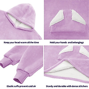 Touchat Wearable Blanket Hoodie, Oversized Sherpa Blanket Sweatshirt with Hood Pocket and Sleeves, Super Soft Warm Plush Hooded Blanket for Kids, One Size Fits All (Purple)