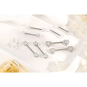 Shakalaka Surgical Steel Nipple Rings Body Piercing Jewelry for Women with Cute Heart 14g Silver