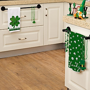 ARKENY St Patricks Day White Shamrock Kitchen Towels Dish Towels St. Patrick's Day Decorations for Home Drying Cloth Lucky Sign 18x26 Inch Stripe Hand Towel for Cooking Set of 2
