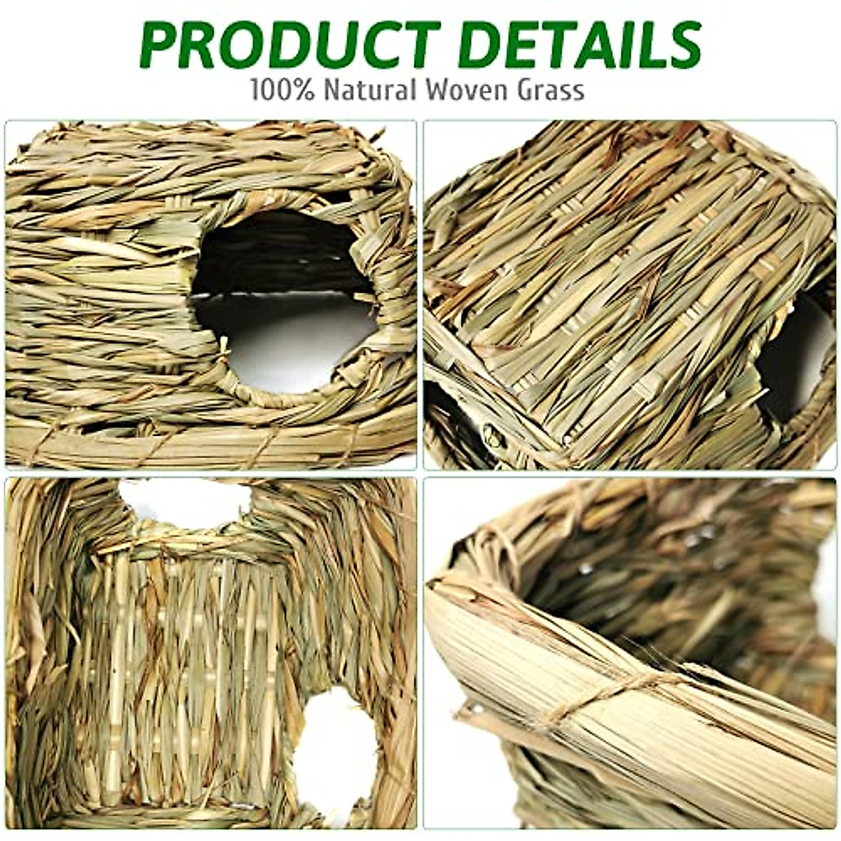 PINVNBY Guinea Pig Grass House with Chew Toys Little Rabbit Natural Hideout Small Pet Grass Hut with Play Toys for Bunny Hamster Rat Chinchilla Hedgehog Squirrel Gerbil（Ball at Random）