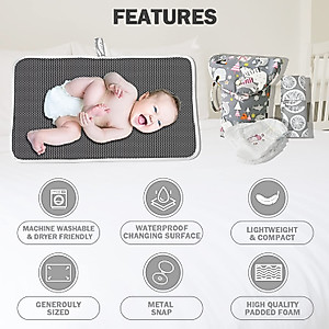 Portable Baby Changing Pad and Diaper Bag, Amenpoki Travel Changing Pad and Diapers Storage Bag, Foldable Waterproof Diaper Pad for Babies with Stroller Diaper Hanging Bag