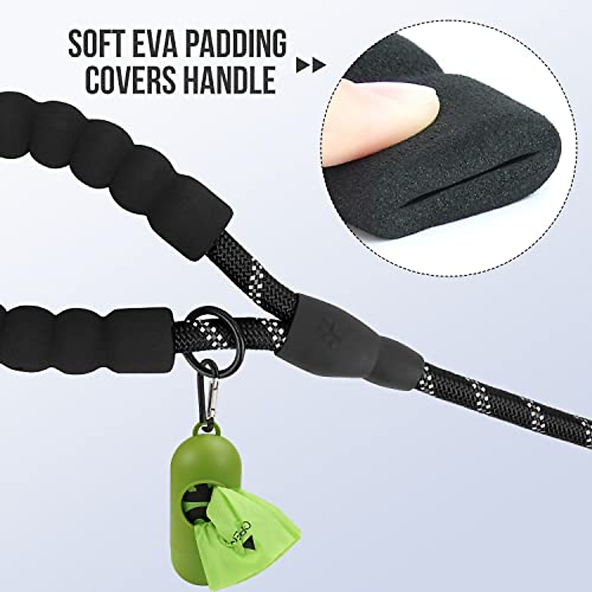 Joytale 6/5/4 FT Leashes for Large Medium Breed Dogs, Heavy Duty Nylon Braided Rope Dog Leash, Comfortable Padded Handle Strong Leashes with Poop Bags and Dispenser, Black, 6'×1/2''