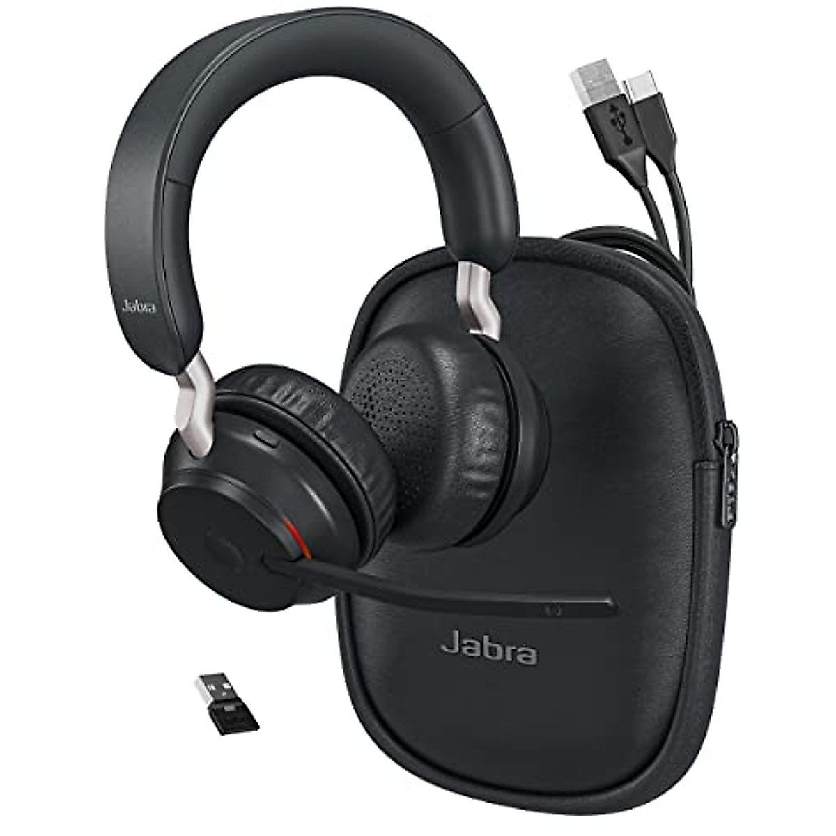 Jabra Evolve2 65 Wireless Bluetooth Headset Stereo UC - USB Blue Tooth Dongle, Compatible with Zoom, Webex, Smartphones, Tablets, PC/MAC, 26599-989-999 (Black), Global Teck Gold Support Plan Included
