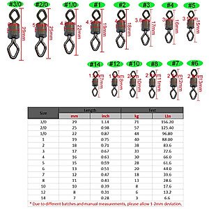 Unclesport 100 PCS Fishing Rolling Swivels Diamond Eye High Speed Saltwater Freshwater Ice Fishing Tool Bass Fishing Gear 3/0#-Length/Rated:1.14"/156LB