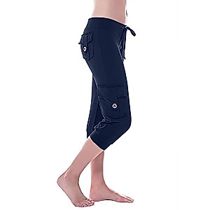 Capris Pants for Women Casual Summer Elastic Waist Bootcut Yoga Workout Leggings Slim Fit Cargo Sweatpants with Pocket