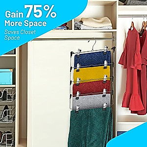 5-Tier Skirt Hangers with Clips (3 PK) Pant Hangers Space Saving Multiple Hangers in one Clothes Hangers with Clips Multiple Pants Hangers for Closet Bottom Hangers Metal Pants Hangers with Clips