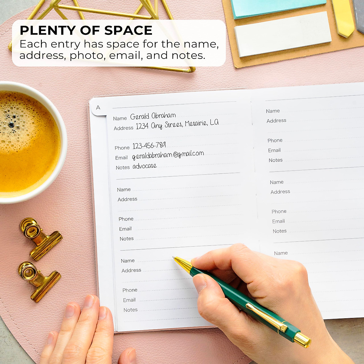 Clever Fox Address Book with alphabetic tabs - PU leather telephone and address book for keeping contacts safe, Contact Organizer Journal, Medium Size (5.3″ x 7.7″) Hardcover, Rose Gold