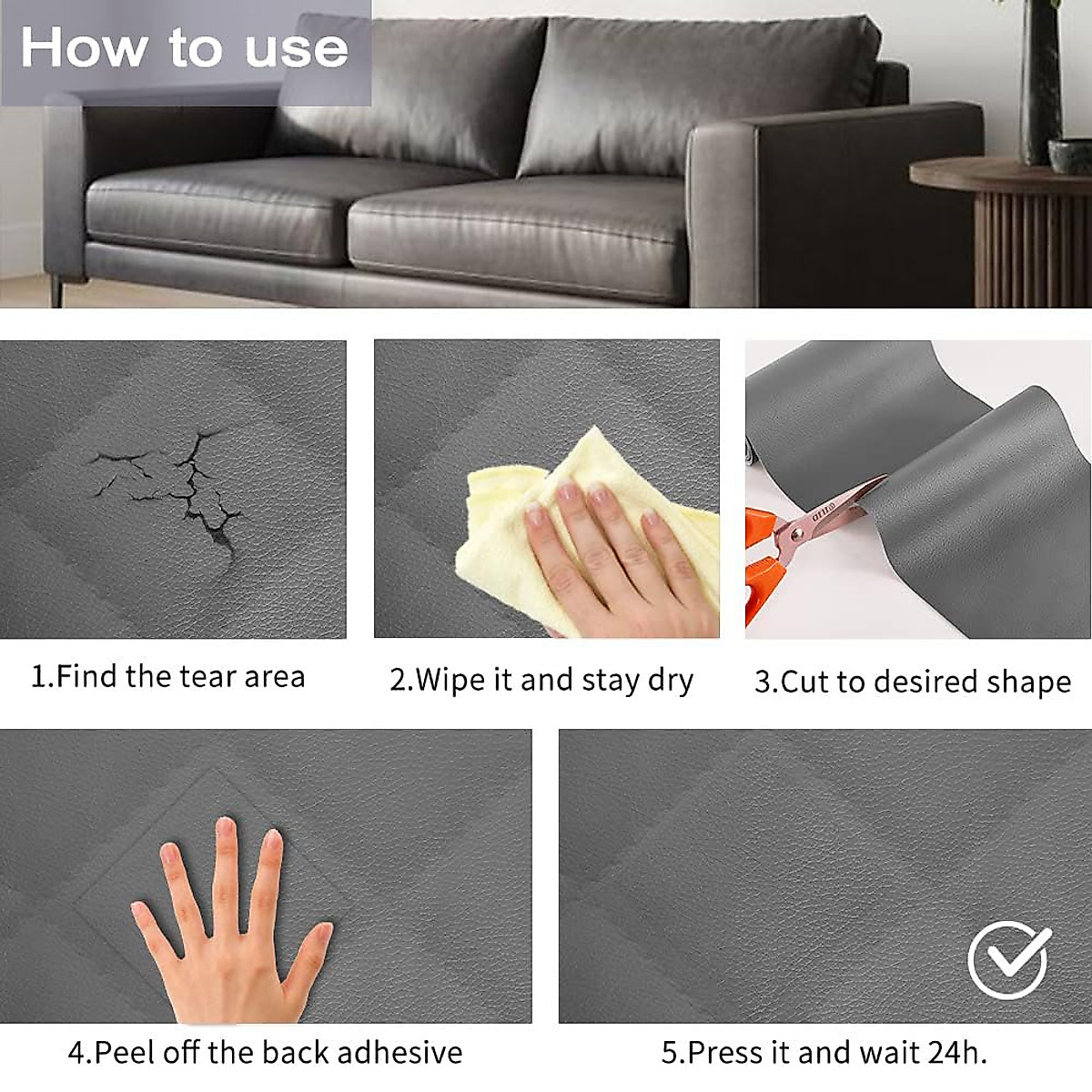 Leather Repair Tape, Self-Adhesive Leather Repair Patch for Sofas, Car Seats, Handbags,Furniture, Drivers Seat, Black, 4 X 120 Inch