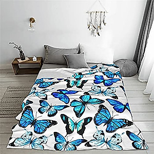 Blue Butterfly Blanket for Adult Flannel Fleece Throw Blanket Soft Ligthweight Cozy for Couch Bedding Sofa Living Room Suitable for All Seasons 50x60 Inches