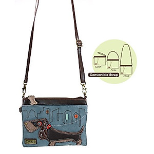 Chala Mini Crossbody Handbag, Pu Leather, Small Shoulder Purse Adjustable Strap (Wiener Dog-Indigo)