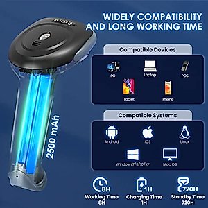 Eyoyo Wireless Barcode Scanner, 3-in-1 Bluetooth Barcode Scanner for Inventory, Cordless Vibration 1D 2D Qr Code Scanner, Handheld Wireless Barcode Reader for Windows iOS and Computers