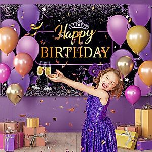 Happy Birthday Decorations Banner, Purple Happy Birthday Sign Birthday Party Supplies Purple Photo Backdrop Background with Rose for Birthday Party Favor for Women Girl Celebration 72.8 x 43.3 Inch