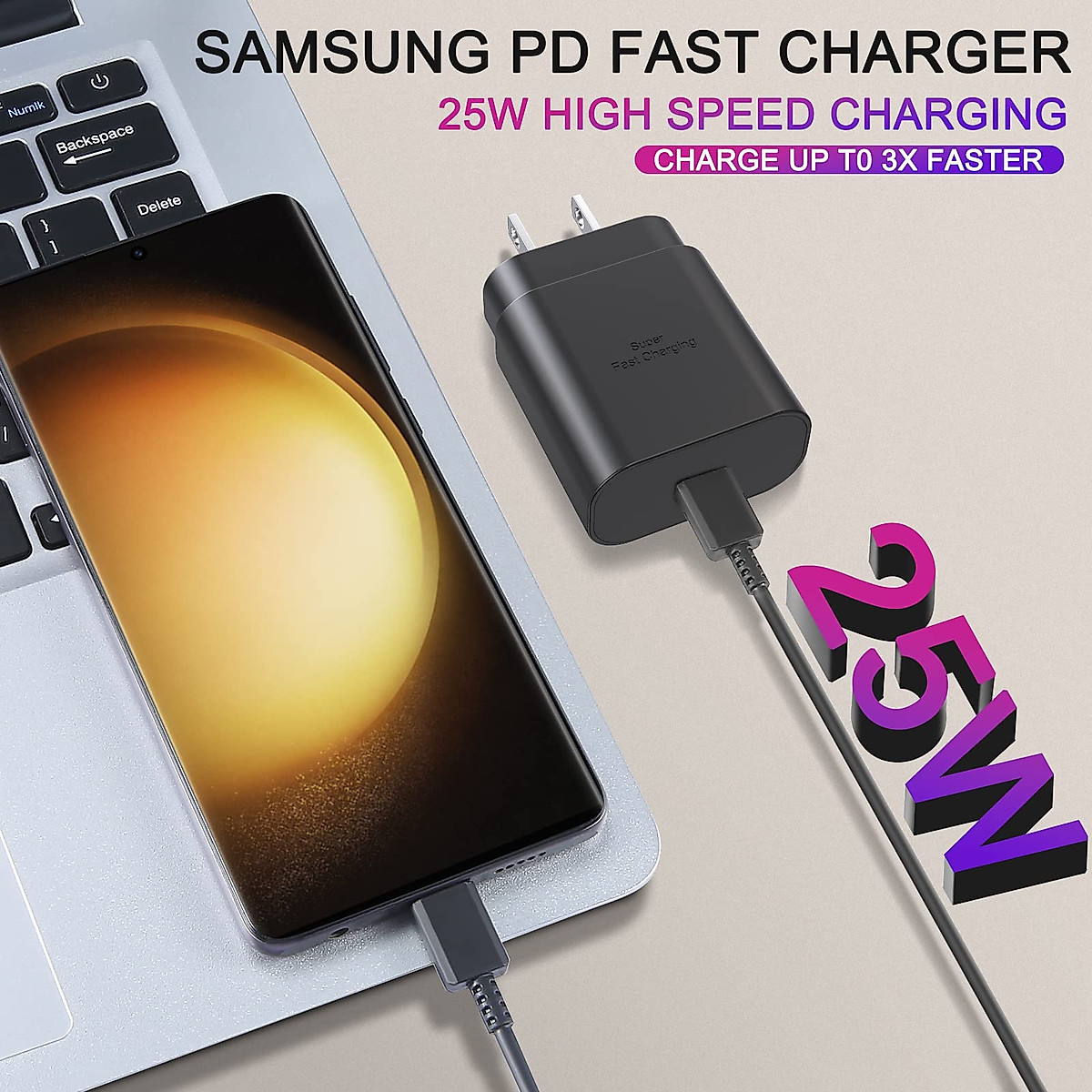 Samsung Super Fast Charger,3 Pack Type C 25W USB C Wall Charger Fast Charging with 10FT Long Type C to C Cable for Samsung Galaxy S24 Ultra/S24/S24+/S23 Ultra/S23+/S23/S22/S22+/S22 Ultra/Z Fold 3