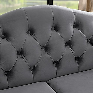 57" Chesterfield Sofa with 2 Pillows,2 Seater Sofa Tufted Couch with Rolled Arms and Nailhead for Living Room, Bedroom, Office, Apartment(Grey)