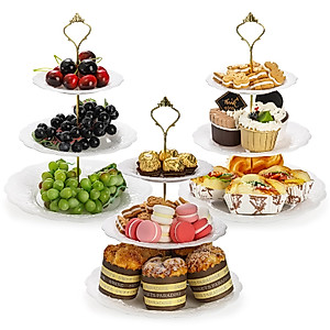 Coloch 3 Pack 3 Tier Plastic Cupcake Stands, White Cupcake Display Tower Cupcake Holder Pastry Snack Serving Plate for Buffet, Party, Birthday, Wedding, Baby Shower, 6/8/10 Inch