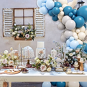 RUBFAC Slate Blue Balloon Arch Kit, Pastel Blue Gray Sand White Latex Party Balloons for Wedding Reception Banquet Engagement Bridal Shower Decoration