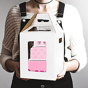 CAKINBOX Tall Cake Boxes with window and Cake Boards in 2 sizes 10x10x12 & 12x12x14 Tall Cake Carrier, Tiered Cake Box, Layer Cake, tier cake boxes, large cake box (PACK 4)
