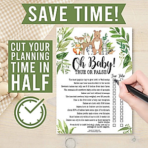 Hadley Designs Woodland Baby Shower Games Gender Neutral - 2 Games Double Sided, 25 Word Scramble For Baby Shower Ideas, 25 True Or False Baby Shower Game, Gender Reveal Games For Guests