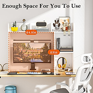 Mmucco Desk Hutch Dorm,3-Tier 5 Shelves Display Rack,Wooden Desk Shelving Desktop Bookshelf Hutch for Computer Desk,Multi-Purpose Organizer Shelf Suitable for Office Home Dormitory (White)