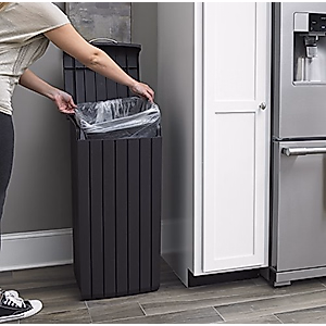 Keter Copenhagen 32 Gallon Resin Large Trash Can with Lid for Patio and Outdoor Kitchen, Brown