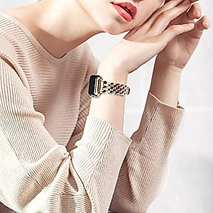 YouthRun Metal Watch Band Compatible with Apple Watch 38mm 40mm 41mm 42mm 44mm 45mm 49mm, Dressy Strap with V-Shape Debossed Design for Women Men, Pretty Shiny Look (Rose Gold)