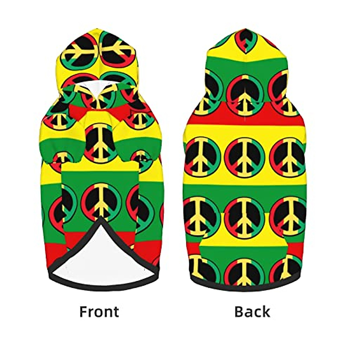 Large Dog Hoodie Rasta-Peace-Sign Pet Clothes Sweater with Hat Soft Cat Outfit Coat Small