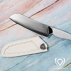 Dalstrong Santoku Knife - 7 inch - Frost Fire Series - High Chromium 10CR15MOV Stainless Steel - Frosted Sandblast Finish - White Honeycomb Handle Kitchen Knife - Leather Sheath - NSF Certified