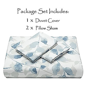 Chanasya Layered Leaf Duvet Cover Set - Duvet Cover (104” x 90”) & 2 Pillow Shams (20” x 36”) - 3-Piece Set, King Size, Blue Taupe
