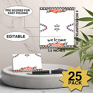 Race Car Place Cards, Racing Car Table Place Card For Birthday Baby Shower Dinner Wedding, Tent Name Place Cards For Table Setting, 25 Pack(04)