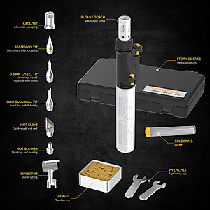 LEXIVON Butane Soldering Iron Multi-Purpose Kit | Cordless Self-Igniting Adjustable Flame 7-Tip Set | Pro-Grade (LX-770)