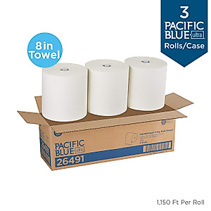 Pacific Blue Ultra 8" High-Capacity Recycled Paper Towel Rolls by GP PRO (Georgia-Pacific), White, 26491, 1,150 Linear Feet Per Roll, 3 Rolls Per Case