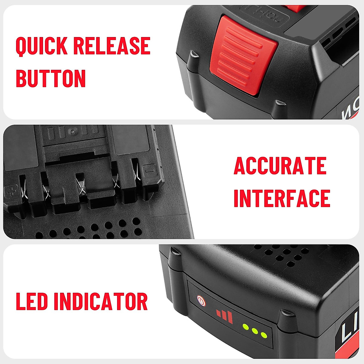 LabTEC 2-Pack 6.0Ah 18V Lithium Battery BAT609 and Battery Charger Kit Compatible with Bosch