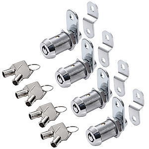 WOOCH Tubular Cam Lock Cabinet Lock,Keyed Alike Removable Key, 1-1/4" Cam and Offset Cam (1-1/8 Inch 90°, Chrome Finish, 4 Pack)