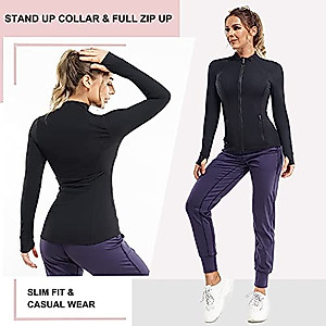 TrainingGirl Women's Sports Jacket Full Zip Workout Running Jacket Slim Fit Long Sleeve Yoga Track Jacket with Thumb Holes (Black, XX-Large, xx_l)