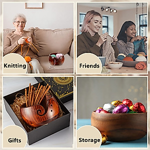 2 Sets Wooden Yarn Bowl Crochet Bowl Bamboo Handmade Knitting Wool Storage Round Rosewood Yarn Bowl with Holes 12 Pieces Crochet Hooks for Knitting Crocheting DIY Arts Crafts Tools Supplies