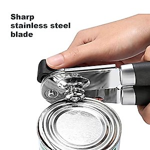Can Opener Manual, UHIYEE Handheld Can Openers with Magnet, Hand Can Opener with Soft-Handle Grips, Sharp Blade for Smooth Edge, Oversize Effort-Saving Knob