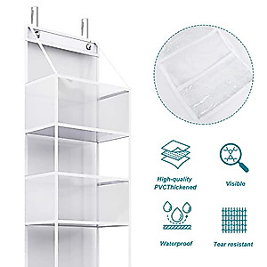 Fixwal 2 Pack 5-Shelf Over The Door Hanging Pantry Organizer, Hanging Storage with Clear Plastic Pockets, Large Capacity Door Organizer for Closet, Bedroom, Nursery, Bathroom and Sundries