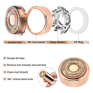 Facial Hair Remover Replacement Heads Generation 2, Double Halo Replacement Heads for Finishing Touch Facial Hair Removal for Women, 18K Gold-Plated Replacement Heads for Facial Hair Remover (6 PCS)