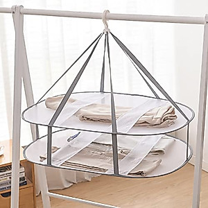 Large Folding Laundry Drying Rack, Clothes Drying Rack, Portable Sweater Drying Rack, Mesh Hanging air Dryer, Lay fold Flat Dry Hanger for Indoor Outdoor, Delicates, Towel, Socks,Swimsuit (Grey)