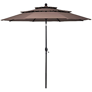 Tangkula 10 Ft 3 Tier Patio Umbrella, Outdoor Umbrella W/Double Vented, Market Table Tilt Umbrella with Crank, Outdoor Aluminum Umbrella for Market, Backyard, Pool, Garden