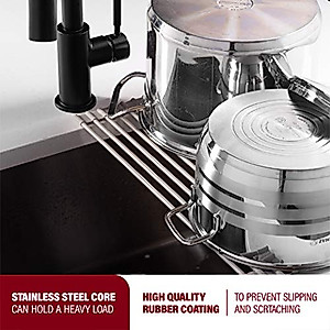 Bellemain Over The Sink Dish Drying Rack | Silicone Dish Drying Mat, Space Saving Drying Rack for Kitchen Counter, Stainless Steel Dish Rack Over Sink | Multipurpose Heat Resistant Mat (Gray, Medium)