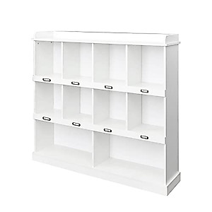 Ucloveria Bookcase,10-Shelf Bookshelf 3 Tier Mid-Century Modern Bookcase,Wood Bookshelves Storage Organizer with ID Label,Freestanding Open Book Shelves,for Bedroom,Living Room,Office,White