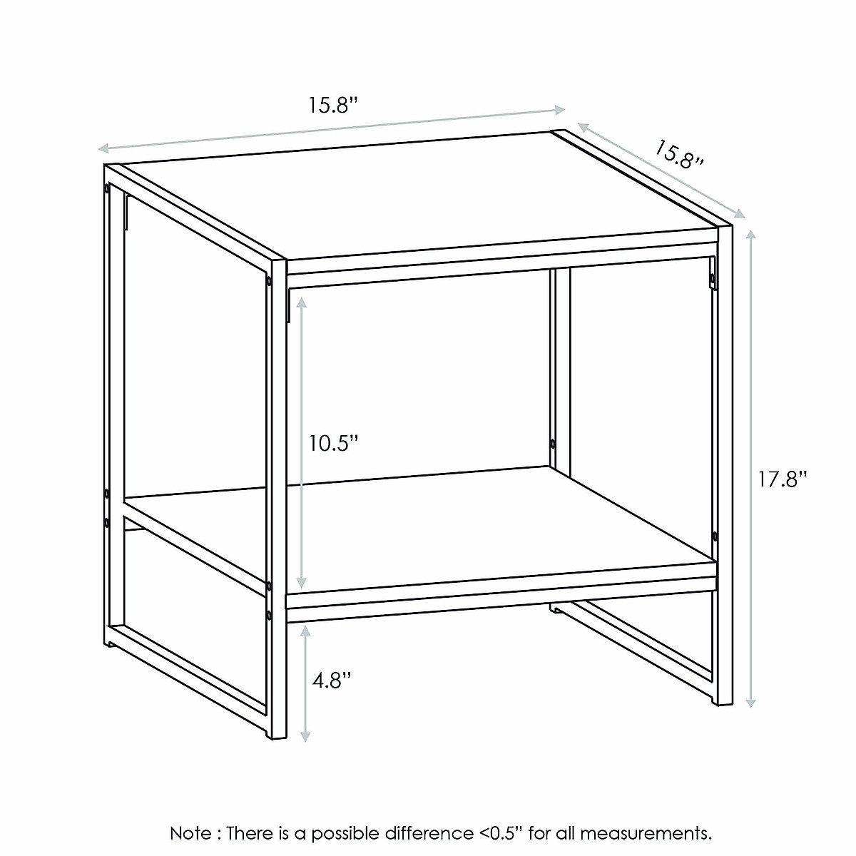 FURINNO Camnus Modern Living 2-Tier End Table, Americano, 15.9 in x 15.75 in x 18 in
