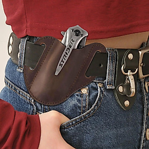 MUZZIOU Handmade Leather Pocket Knife Sheath, Folding Knife Sheath Compact Draw Knife Holster Inner diameter length 4.9" for Folding Knife Tool