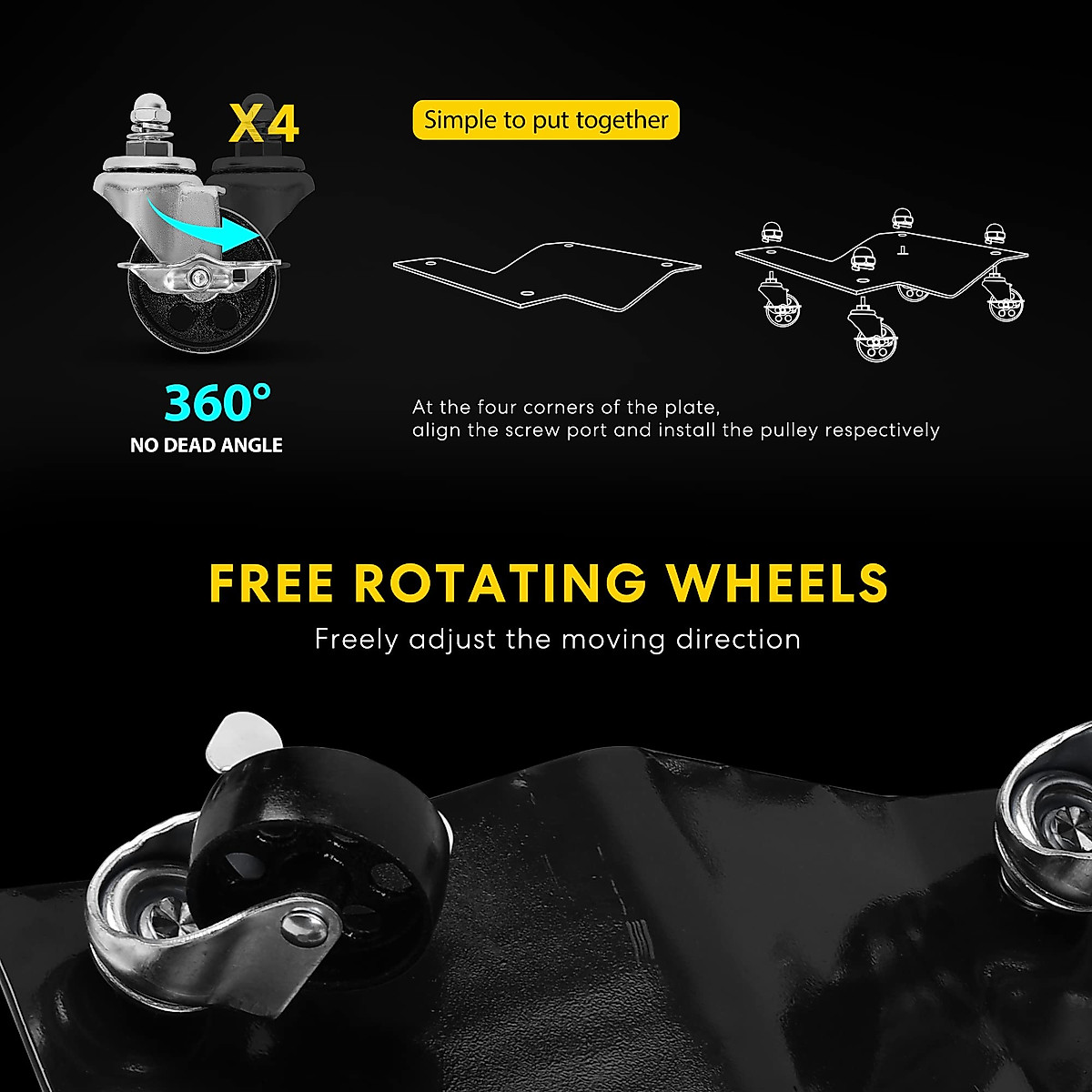 VIVOHOME Heavy Duty Vehicle Mover Dolly of 4 Piece, Wheel Dolly Car Stakes 6000lbs Capacity, Car Roller Dolly Moving Cars, Trucks, Motorcycles, Black