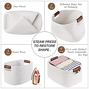 Collapsible Cotton Rope Storage Baskets [1-Pack], Woven Shelf Storage Basket, Nursery Organizers, Laundry Basket for Baby Clothes, Toys, Makeup, Books, Towels (White, 15''×10''×9'')